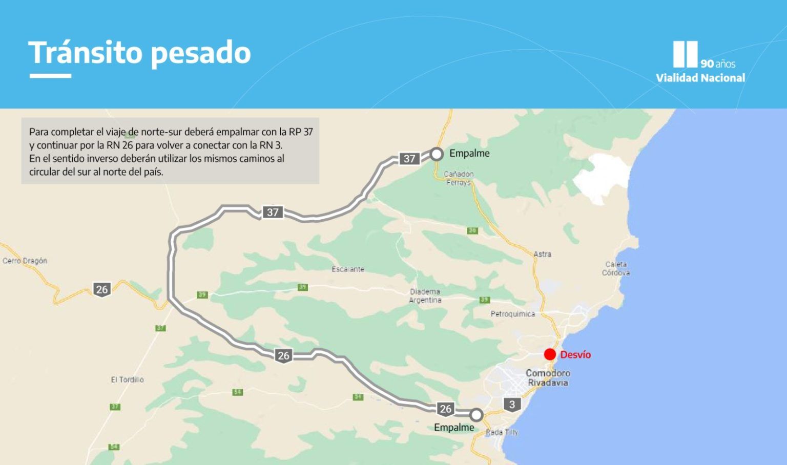 Conocé todos los desvíos de Ruta 3 para circular en Comodoro Rivadavia ...