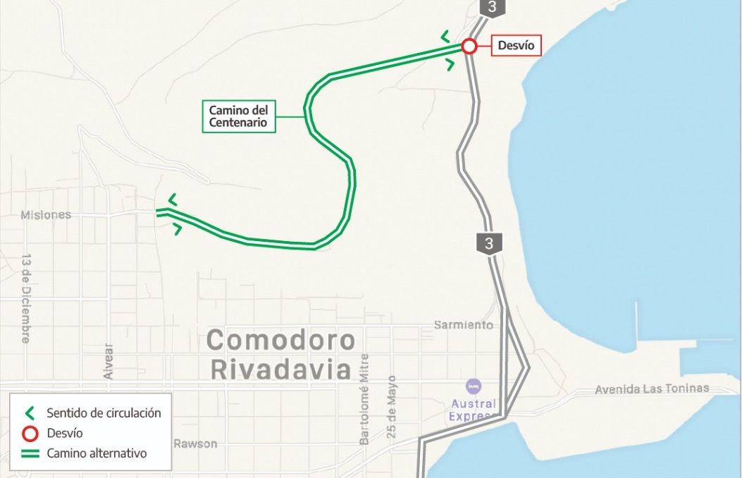 Conocé todos los desvíos de Ruta 3 para circular en Comodoro Rivadavia ...